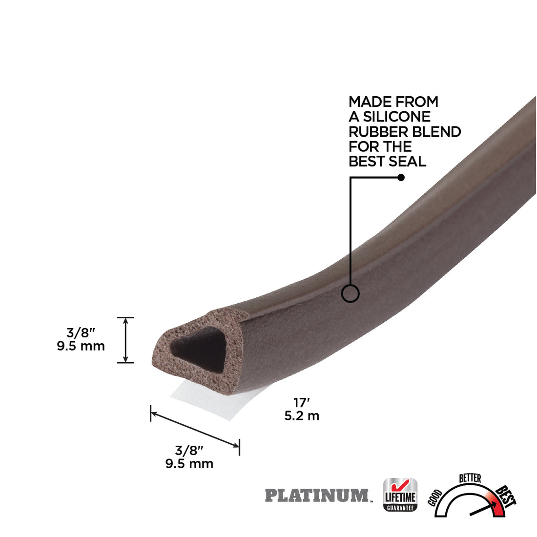 3/8 in. x 3/8 in. x 17 ft. Premium Silicone Rubber PLATINUM™ Window Se ...