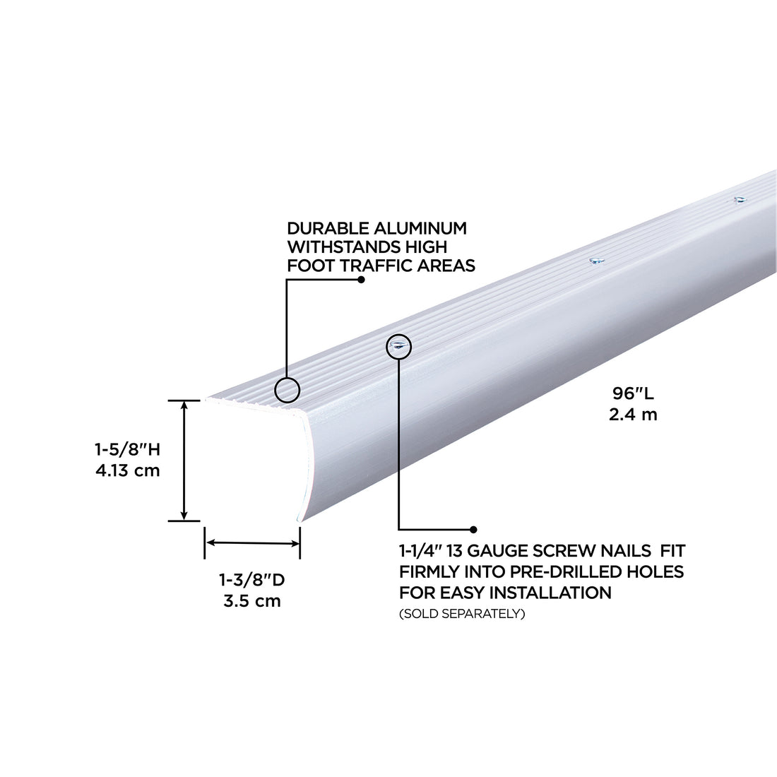 1-5/8 In. X1-5/8 In. X96 In. Bright Clear Aluminum Stair Edging Smooth ...